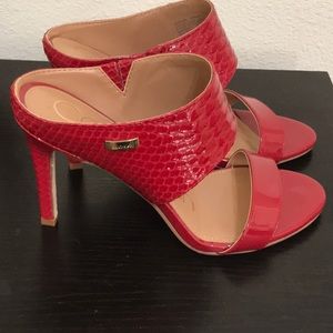 Calvin Klein | Shoes | Calvin Klein Red Snake Skin Sandles | Poshmark